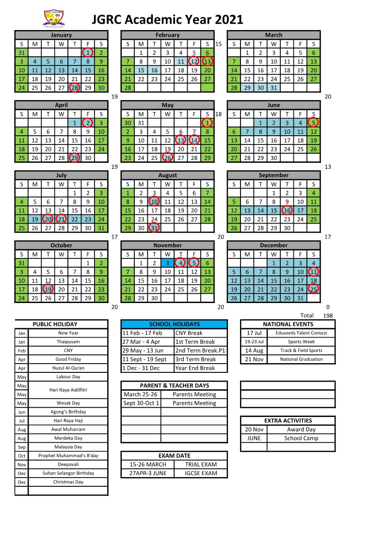 School Calender – Joyous Glorious Resource Centre